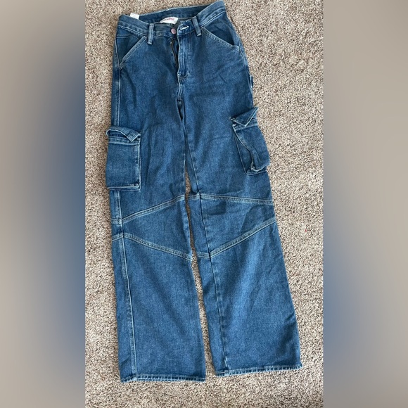 PacSun | Jeans | Pacsun Barbie Dark Blue Mid Rise Fitted Cargo Flare ...